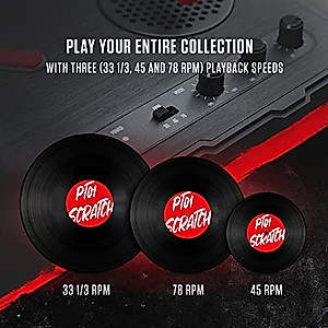 Numark PT01 Scratch | DJ Turntable for Portablists With User Replaceable Scratch Switch, Built In Speaker, Power via Battery or AC Adapter, Three Speed RPM Selection & USB Connectivity