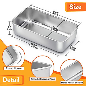 E-far Loaf Pan for Baking Bread, 9 x 5 Inch Stainless Steel Baking Loaf Pans, Metal Bakeware for Bread Meatloaf Cake Brownies, Healthy & Non Toxic, Easy Release & Dishwasher Safe - Set of 3