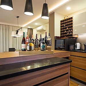 Liquor Bottle Stand - 3 Tier Liquor Bar Bottle Display Shelf, Holds 18 Bottles, Real Wood, Easy to Clean, No Installation Required - 24 Inch (Burnt Natural)