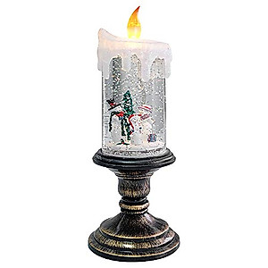 Eldnacele Christmas Snow Globe Candle Battery Operated Lighted Flameless Candles Light Swirling Water Glittering Spinning Candles for Home Decoration(Snowmen Family)