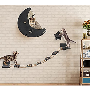 Cat Wall Shelves, Cat Hammock Cat Wall Furniture with 1 Step and 1 Climbing Bridge Step, Cat Climbing Shelf and Perches for Wall, Cat Wall Shelf Modern Beds and Perches for Activity Indoor…