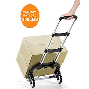 Folding Hand Truck, Dolly Cart with Wheels Foldable, Lightweight Aluminum Luggage Cart Portable Collapsible Trolly for Utility Cart, Hand Trucks for Moving Travel Shopping Airport Office