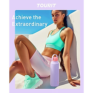 TOURIT 20 oz Insulated Water Bottle, Stainless Steel Water Bottles With Ice Strainer, Double-Wall Thermos Water Bottle, BPA Free Leakproof Thermos Bottle for Sports and Travel, Violet Mist