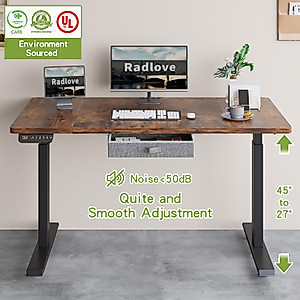 Radlove Dual Motors Height Adjustable 55 x 30'' Electric Standing Desk with Drawer Stand Up Table 4 Memory Keys, Computer Desk with Splice Board Home Office Desk, Rustic Brown Top + Black Frame