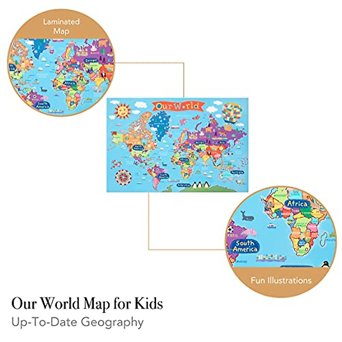 Waypoint Geographic Kids’ World Wall Map, Laminated Wall Map Poster for Kids, Informative Learning Resources, Illustrated Wall Map for Playroom and Classroom Decor, 24" x 36"
