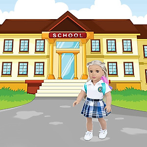DOTVOSY Designed for American 18 inch Doll Accessories and Clothes School Supplies Set 21 Pcs for 18" Dolls Including Doll School Outfits Uniform, Backpack, Shoes, Pencil, Ruler, Etc