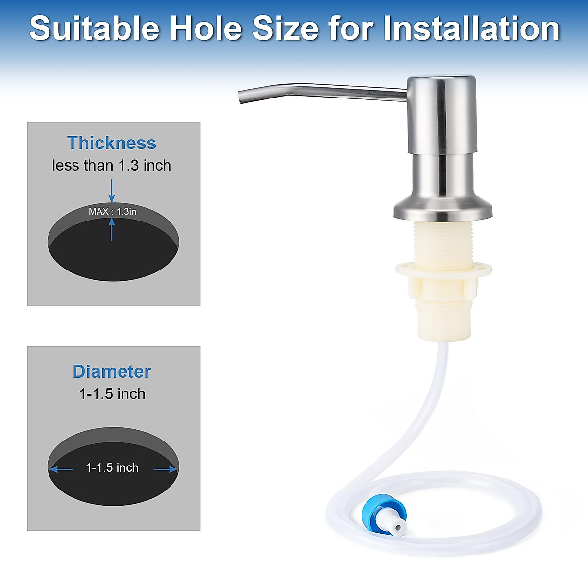 Husfunov Soap Dispenser for Kitchen Sink, Built in Sink Soap Dispenser (Brushed Nickel), Countertop Dish Soap Dispenser Stainless Steel Pump with 47" Extension Tube kit, No Need to Frequent Refills