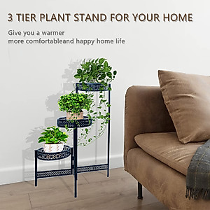 ZHAZHADI Metal Plant Stand Shelf Indoor Outdoor, 3 Tier Tall Corner Flower Pot Holder Stands Shelves for Plants Multiple, Vertical Tiered Planter Rack for Patio, Living Room, Balcony, Black