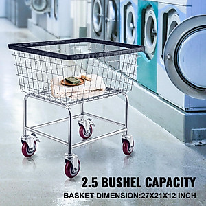 Wire Laundry Cart Wire Laundry Basket 2.2 Bushel Heavy Duty w/ 5'' Wheels
