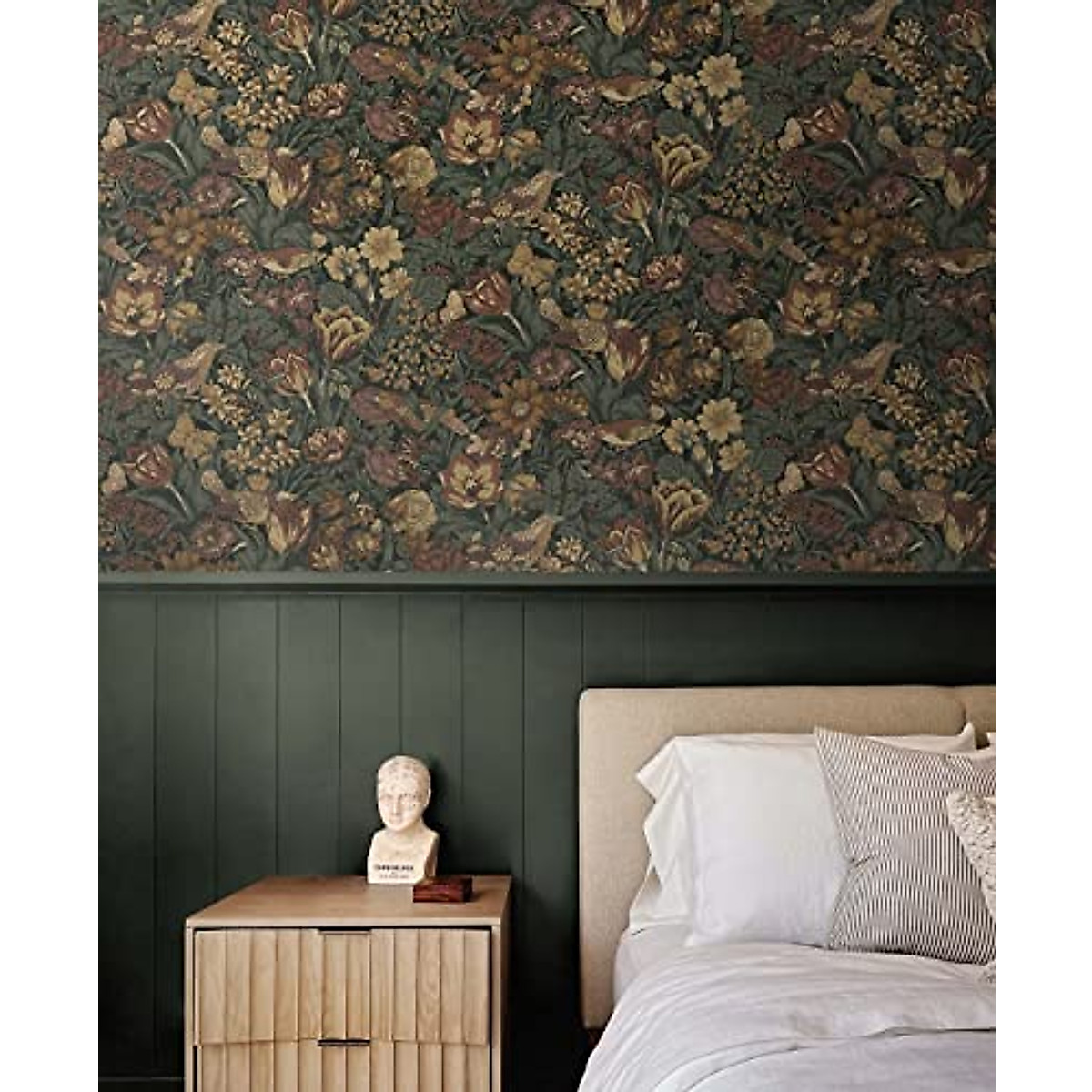NextWall Bird Floral Vintage Peel and Stick Wallpaper (Mahogany & Graphite)