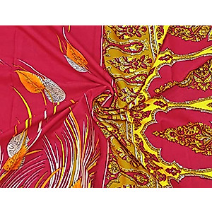 Peegli Indian Vintage Red Printed Textile Silk Blend DIY Fabric Casual Dress Material