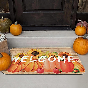 Alishomtll Fall Doormat, Autumn Thanksgiving Decoration Pumpkin Door Mat, Non-Slip and Washable Welcome Fall Decorative Door Mat, Indoor Outdoor 18 x 30 Inch