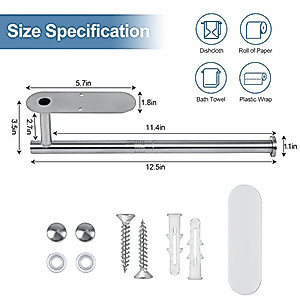 Elyum Paper Towel Holder Under Kitchen Cabinet Self Adhesive or Drilling, Spliceable Paper Towel Holder Wall Mount Sturdy and Durable Stainless Steel Towel Roll Rack for Bathroom(13 Inch, Silver)