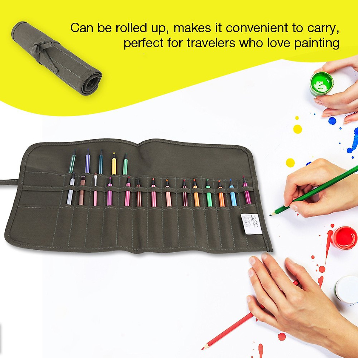 Paint Brush Holder 30 Slots Roll Up Paint Brush Bag Artist Draw Pen Watercolor Oil Brushes Case, Paint Brush Bag