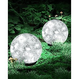 Garden Solar Ball Lights Outdoor Waterproof, 50 LED Cracked Glass Globe Solar Power Ground Lights for Path Yard Patio Lawn, Outdoor Decoration Landscape White (2 Pack 4.7'')