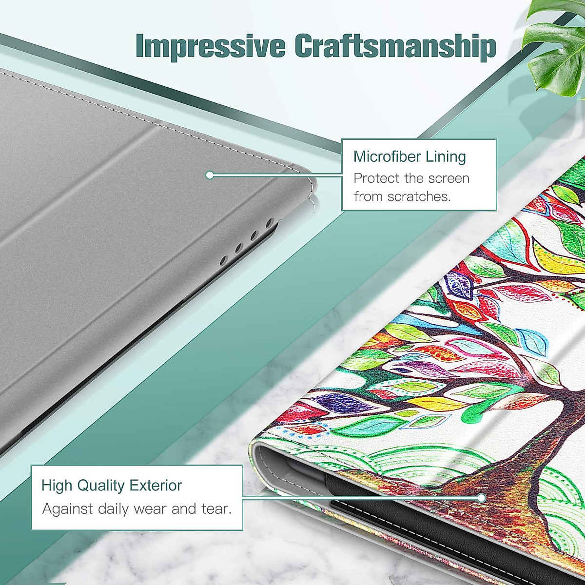 Fintie Folio Case for Amazon Kindle Fire HD 8 & Fire HD 8 Plus Tablet (12th Generation/10th Generation, 2024/2022/2020 Release)- Slim Fit Vegan Leather Stand Cover with Auto Sleep/Wake, Love Tree