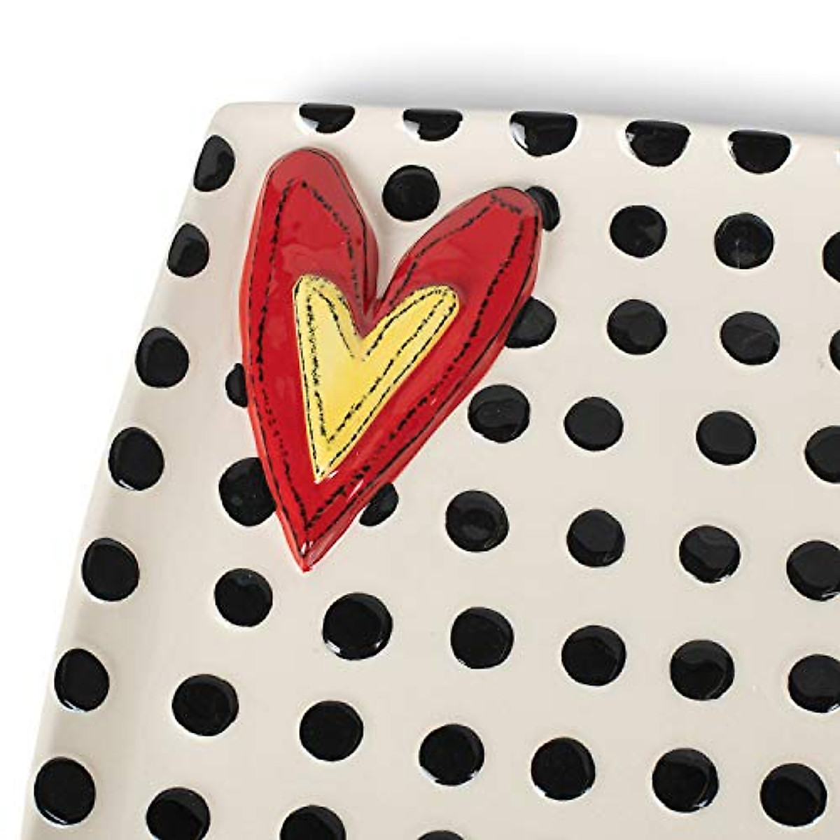 DEMDACO Dots and Heart Black and White 11 x 11 Glossy Stoneware Square Platter