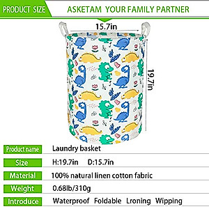 ASKETAM Baby Laundry Hamper, Cartoon Dinosaur, Durable, Large Capacity, Lightweight, Portable, Waterproof