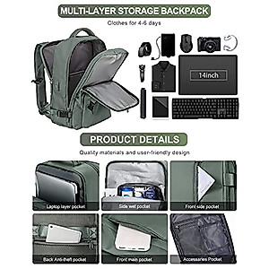 VGCUB Carry on Backpack,Large Travel Backpack for Women Men Airline Approved Gym Backpack Waterproof Business Laptop Daypack,Olive Green