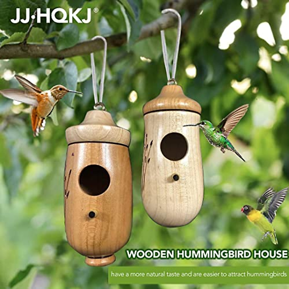 Hummingbird House, Wooden Hummingbird Houses for Outside,Hummingbird Houses for Outside for Nesting, Wooden Hummingbird House for Outside Hanging (3PCS (A+B+C))