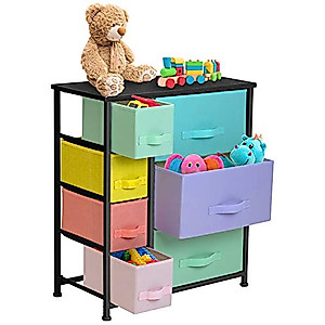Sorbus Dresser with 7 Drawers - Furniture Storage Chest for Kid’s, Teens, Bedroom, Nursery, Playroom, Clothes, Toy Organization - Steel Frame, Wood Top,Fabric Bins (7-Drawer, Pastel/Black)