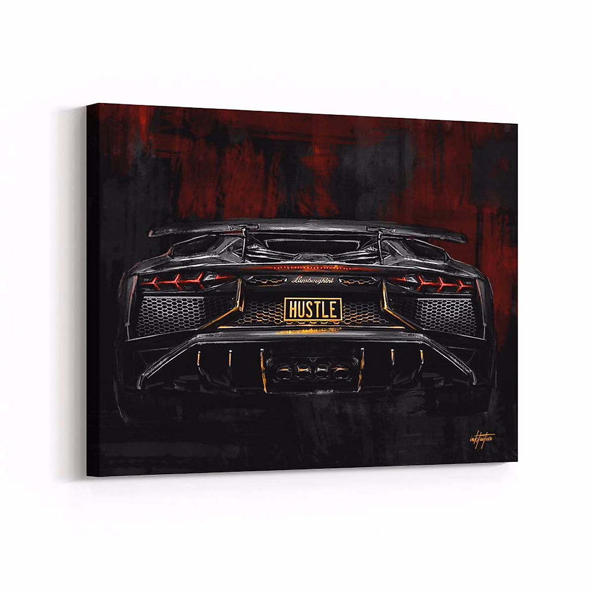 Inktuitive 'Hustlin Bull' Motivational Canvas Wall Art, 40 x 30-Inch Hustle and Luxury Lambo Inspirational Wall Decor, Ready-to-Hang Modern Wall Art for Living Room