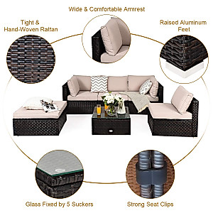 COSTWAY 6PCS Outdoor Patio Rattan Furniture Set Cushioned Sectional Sofa Beige