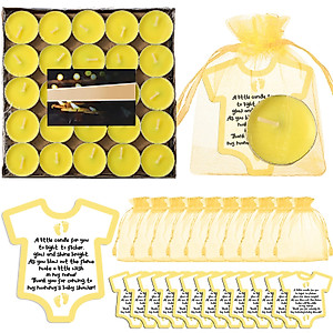Roowest Candles Favors for Guests, 50 Sets Yellow Unscented Tea Light Candle Decorations with Thank You Cards Organza Bags for Girl Boy Baby Shower Gender Reveal Party Favors