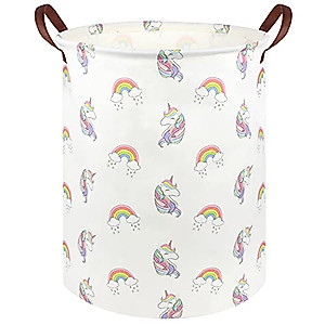 FXOCSHE Large Storage Basket,Unicorn Laundry Basket for Girls Hamper,Collapsible Canvas Waterproof for Girls Unicorn Room Decor,Kids Bedroom Nursery Playroom hamper,Gift Baskets,Toy Box(Unicorn decor)