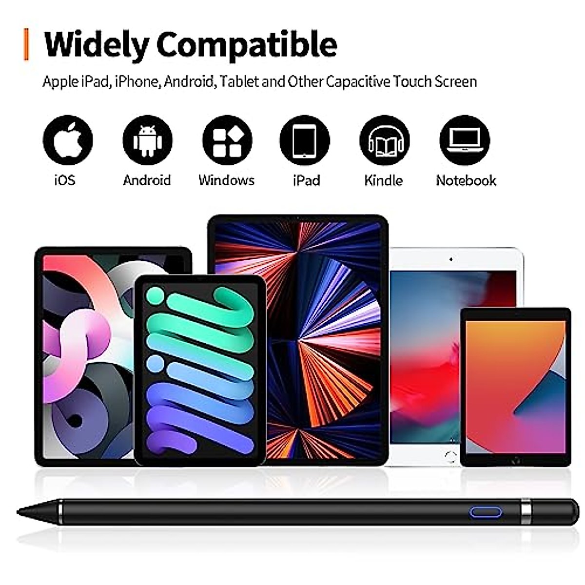 Stylus Pens for Touch Screens, Stylus Pen for iPad with Fine Point Tip & Magnetic Cap, Compatible with iPad, iPhone, Android, Tablet and Other Capacitive Touch Screen for Drawing (Black)