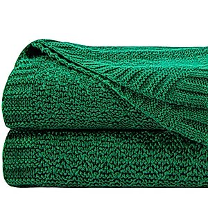 NTBAY Natural Bamboo Cable Knit Throw Blanket, 2.2 lbs Soft and Cooling Touch Bed Blanket, 51x67 Inches, Green