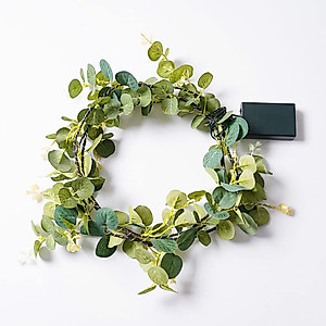 Lighted 80 LED Eucalyptus Garland Battery Operated 6.2FT Artificial Greenery Twig Vine Lights for Wedding Party Room Christmas Spring Decoration Indoor Outdoor