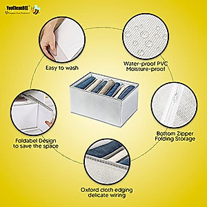 YouClean YouCleanBEE Foldable 2PCS Wardrobe Clothes Organizer 7 Grids Clothing for Folded - Storage box Shirts, Pants, Trousers, Skirts, Bra & Sweaters Replacement White with Gray