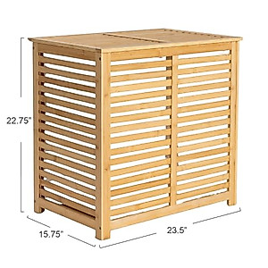 Household Essentials Bamboo and Cotton Double Laundry Sorter with Lid and Removable Cotton Bags, Natural