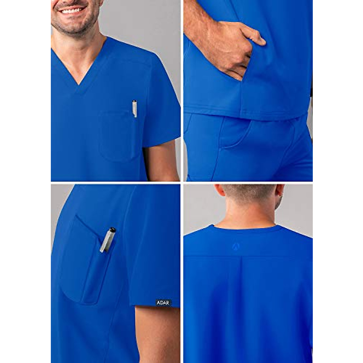 Adar Addition Scrubs for Men - Modern Multi Pocket V-Neck Scrub Top - A6010 - Royal Blue - M