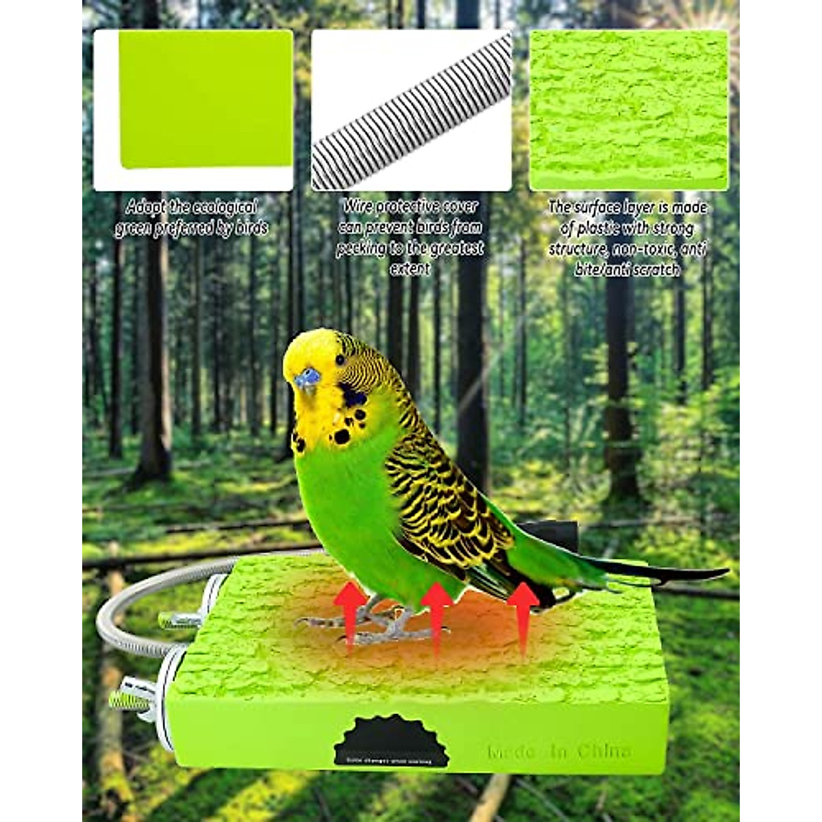 Bird Heater for Cage Bird Perch Stand Warmer Snuggle Up Fit for African Grey, Parakeets, Parrots, Small Birds, Hamsters, Hedgehogs, Chinchillas and Other Animals, 12V 3.3"x6" Cross Section