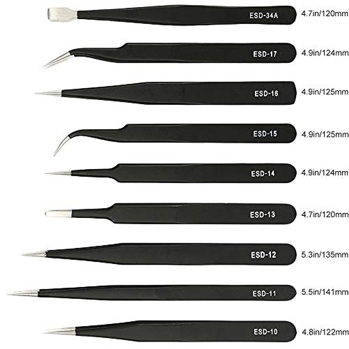 ESD Anti-Static Precision Tweezers Tools Kit Non-magnetic Stainless Steel Tweezers Set with Storage Bag by AKTOO for Electronics soldering,Phone Repair,Jewelry,Craft,Laboratory Work,9 Pcs
