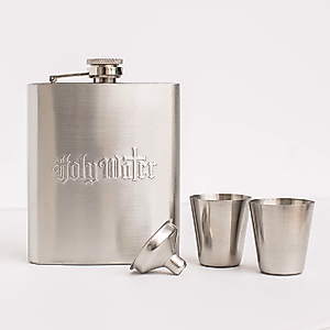 Funderstood Dracula Holy Water Hidden Barware Book Safe, Gothic Secret Liquor Flask with Two Stainless Steel Shot Glasses, Gothic Gift Set, Goth Decor - 2.25” X 6.125” X 9.5”