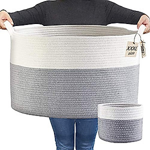 COMFY-HOMI 2pc Blanket Baskets Living Room 21''x21''x13.6'' Woven Rope Basket Laundry Hamper Baby Nursery Storage Organizer Laundry Baskets Bin XXXL Extra Large