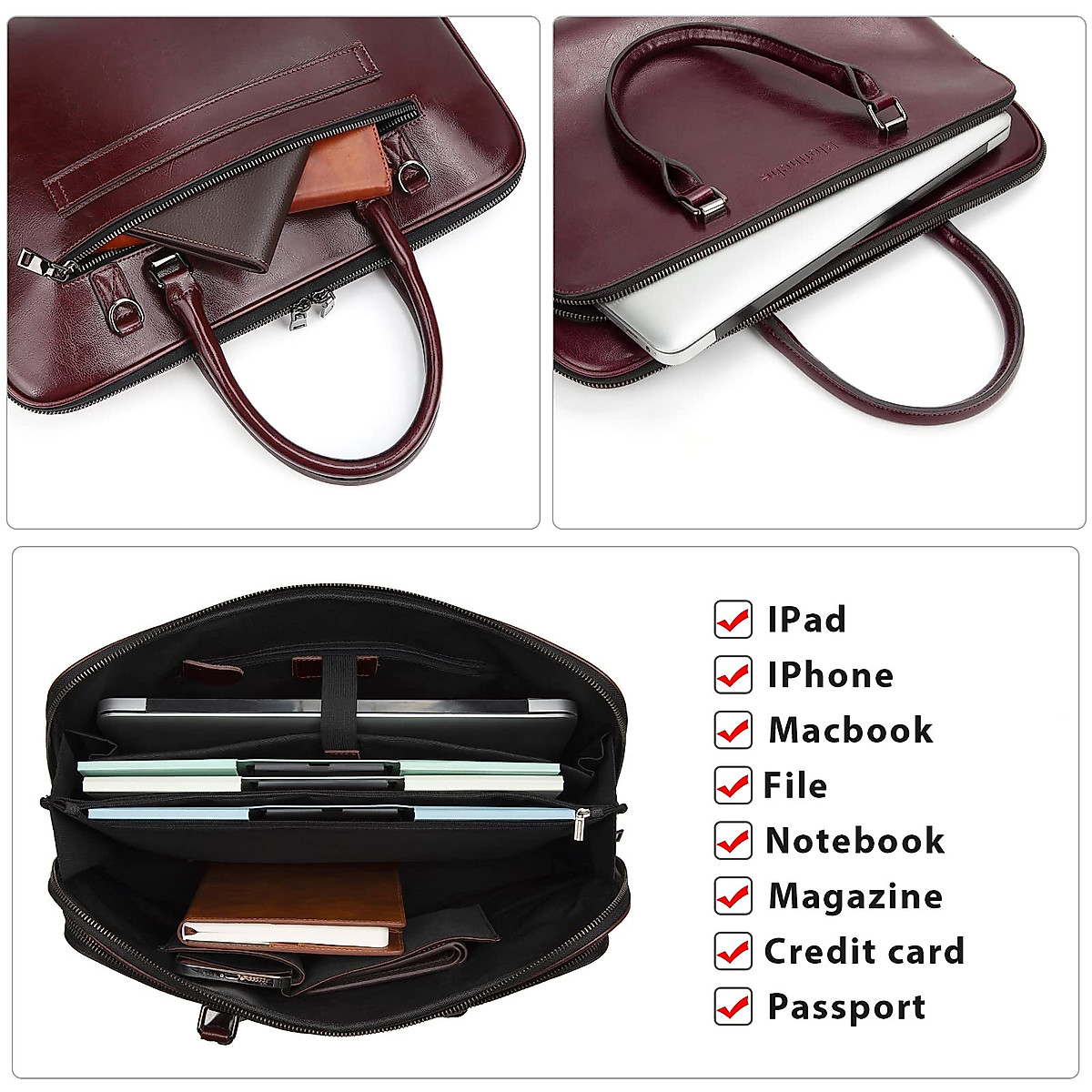 Blofinche Genuine Leather laptop Briefcase: Messenger shoulder bag 15 16 inch men macbook case women work satchel designer handbag