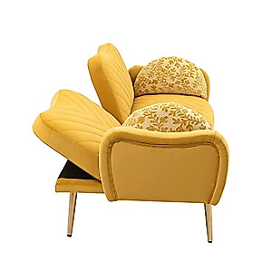 HomSof Loveseat Mustard Modern Sofa Small Couch for Living Room with Metal feet and 2 Pillows
