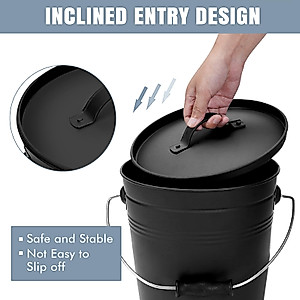 INNO STAGE Ash Bucket with Lid and Wood Handle Coal Shovel, Ash Carrier Pail Fireplace Tools,Fire Pit,Wood Burning Stove Black