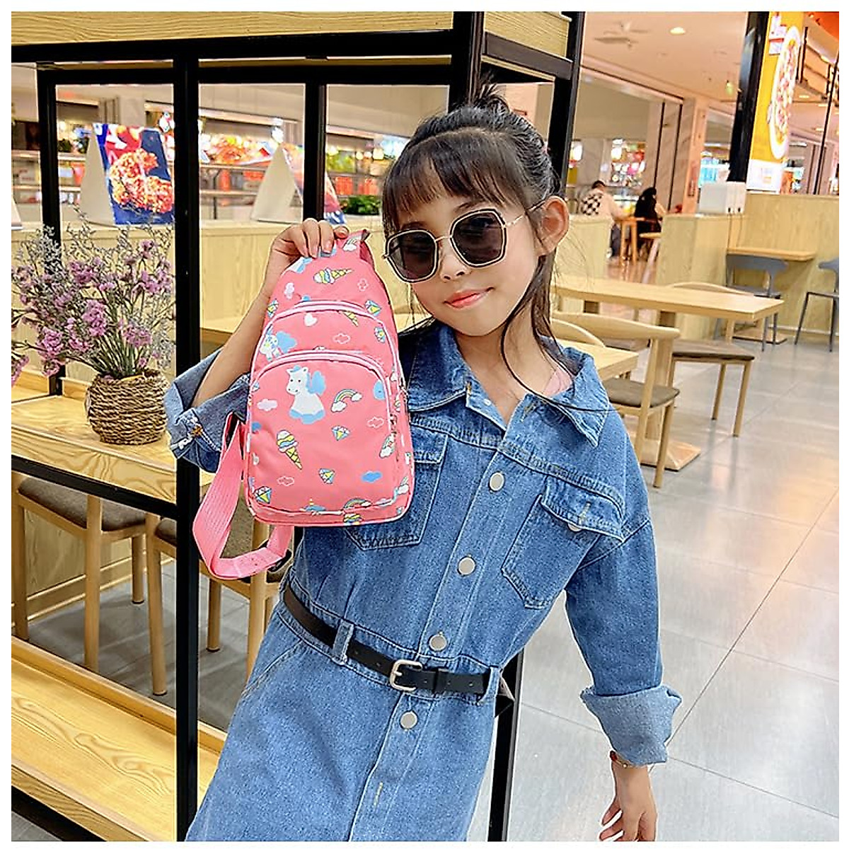 Hiflyer Kids Crossbody Bag Kids Sling Bags, Small Nylon Sling Bag for Kids Travel Bag for Kids, Cartoon Sling Bag for Kids (Pink)