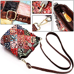 Segater® Women’s Multicolor Floral Small Crossbody Bag,Cowhide Genuine Leather Handbag Flower 3D Snake Pattern Shoulder Bag Ladies Travel Top-Handle Bag Patchwork Colorful Purses