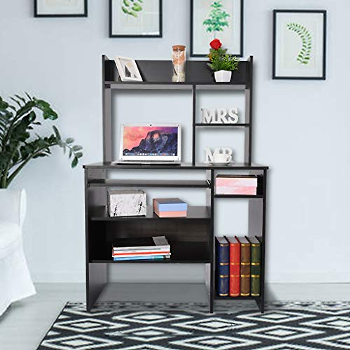 36 inches Office Desk,Computer Desk with Bookshelf,Writing Study Table with Bookshelves Study Desk,Office Desk, Gaming Desk,Modern Steel Frame Compact Wood Desk for Home Office (Black)