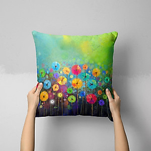 iiRov Summer Design Ink-Fuzed Decorative Throw Pillow - Abstract Flower Meadow