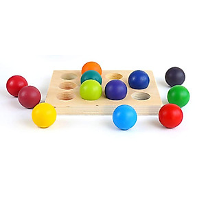 moderngenic [Upgraded to 2"] Rainbow Wooden Balls with Tray, 12 Piece Sorting and Matching Educational Learning Montessori Toy for Toddlers, Bigger Balls for Safety
