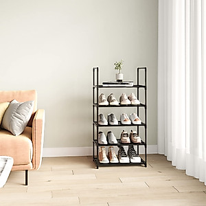 Yegazte 5-Tier Stackable Shoe Rack, Narrow Shoe Stand for 10-12 Pairs Shoe and Boots Organizer Storage Shelf Space Saving for Closet, Entryway and Hallway(Black)