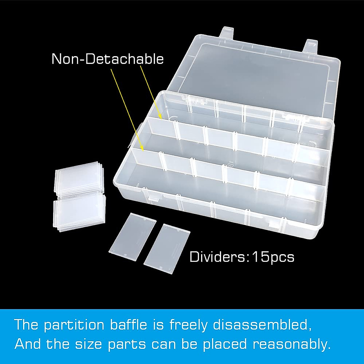 YUGOOD Large Clear Organizer Box,18 Grids Tackle Box Organizer with Removable Dividers for Fishing Hook,Bead Organizer Box,Plastic Storage Containers for Small Parts,Crafts (Size10.8 x 7.7 x 1.7in)