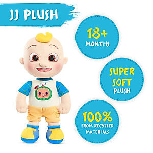 Just Play Cocomelon 100% Recycled Materials 13-inch JJ Plush Stuffed Doll, Super-Soft and Huggable, Kids Toys for Ages 18 Month